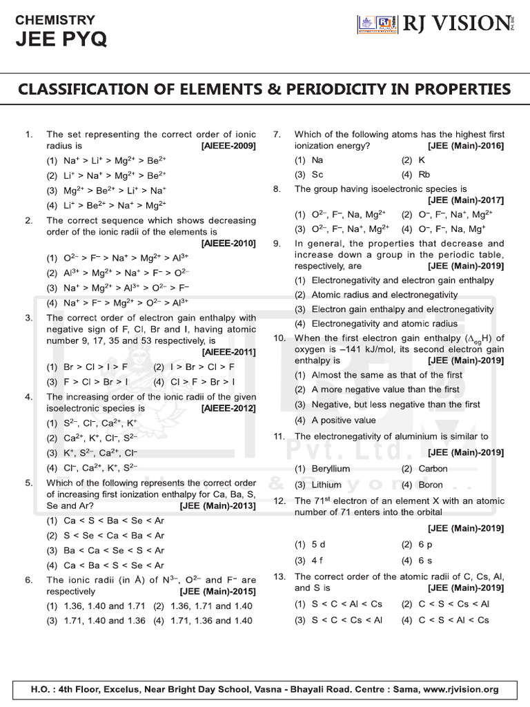 CH 3 Periodicity & Periodic (Ques) | PDF