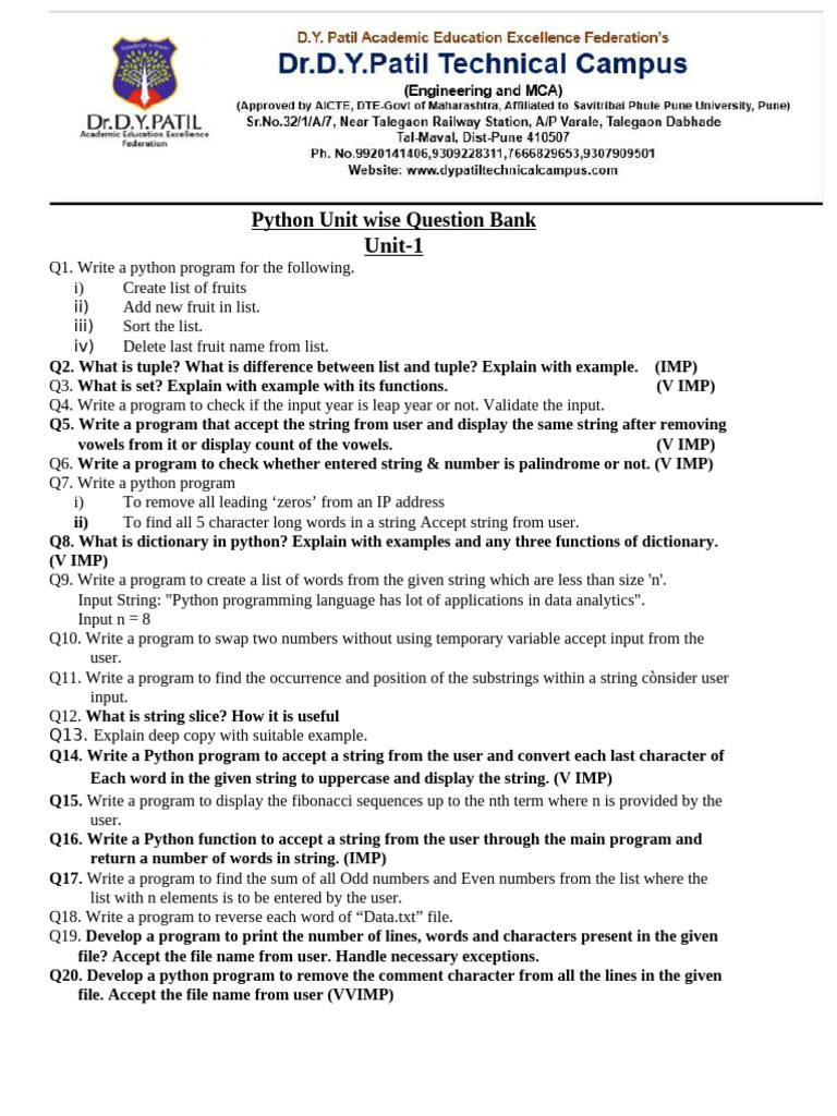 Python Question Bank 2024 New | PDF | String (Computer Science) | Anonymous Function