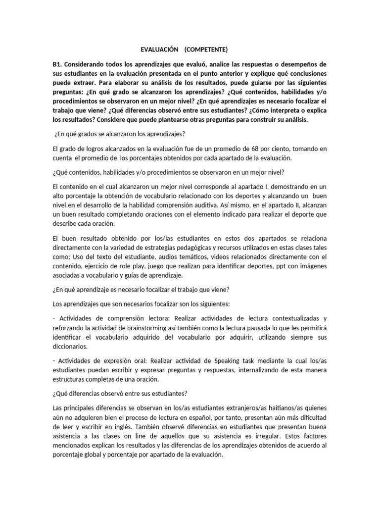 Evaluación y Reflexión | PDF | Comprensión lectora | Aprendizaje