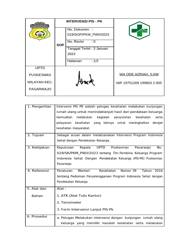 Sop Intervensi Pispk | PDF