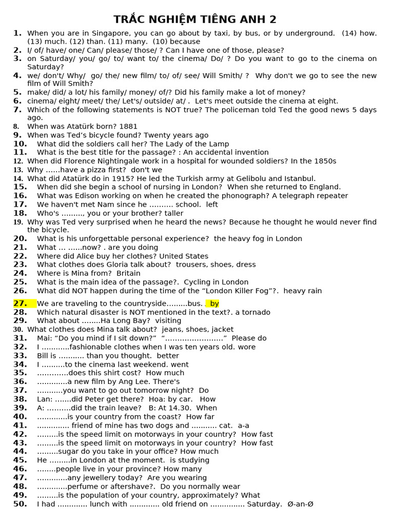 R. TRẮC NGHIỆM TA2 | PDF | Florence Nightingale