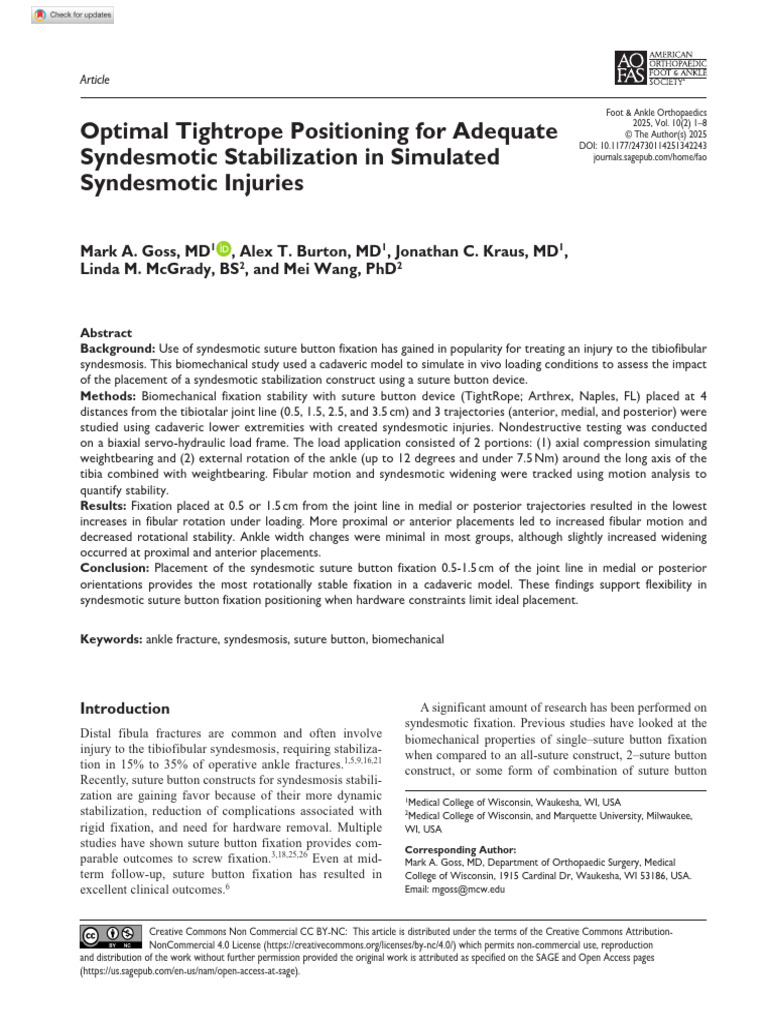 Optimal Tightrope Positioning For Adequate Syndesmotic Stabilization in ...