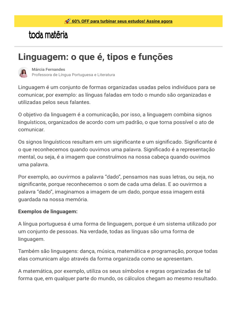 Linguagem - o Que É, Tipos e Funções - Toda Matéria | PDF | Comunicação ...