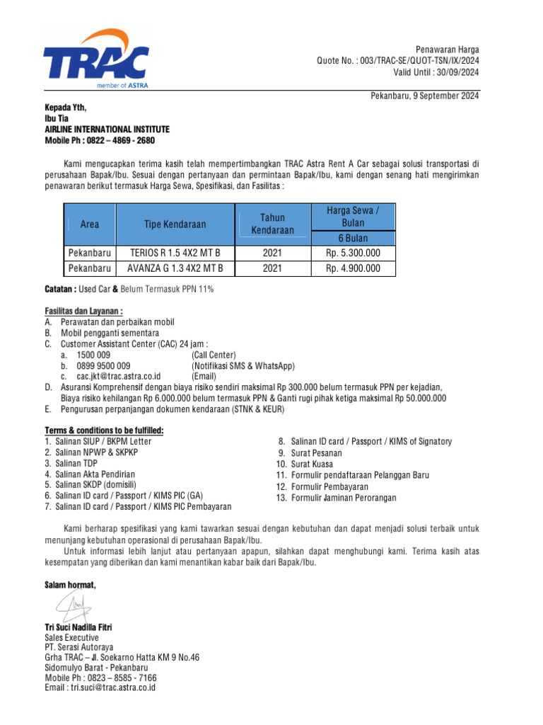 Quotation TRAC (Airline International Institute) | PDF