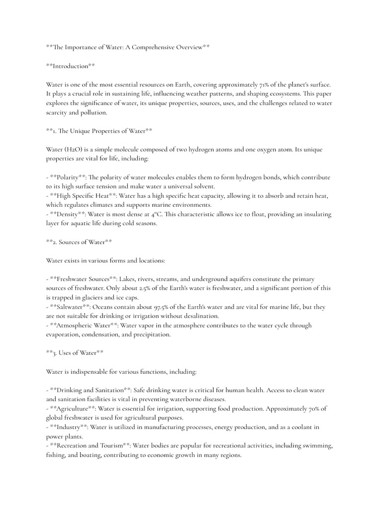 Significance of Water: Properties and Challenges | PDF | Water | Fresh ...