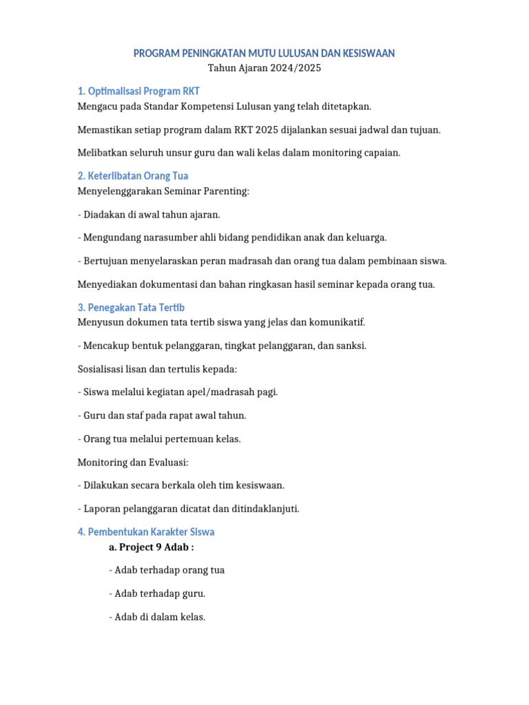 Ringkasan Program Peningkatan Mutu Lulusan Dan Kesiswaan | PDF