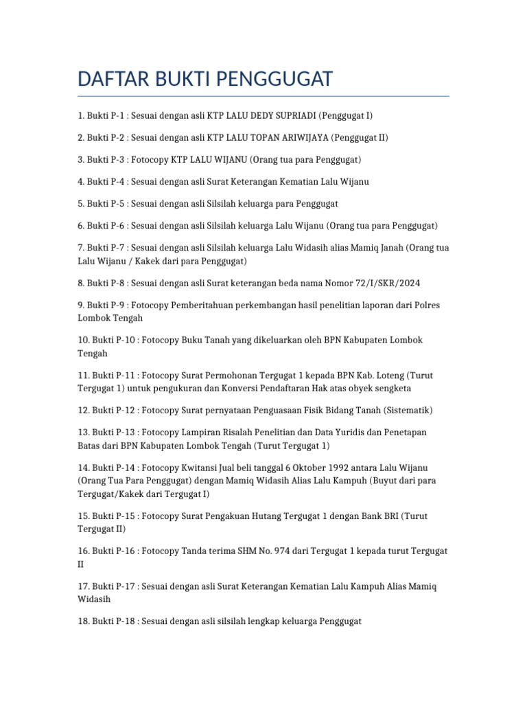 Daftar Bukti Penggugat Fix | PDF