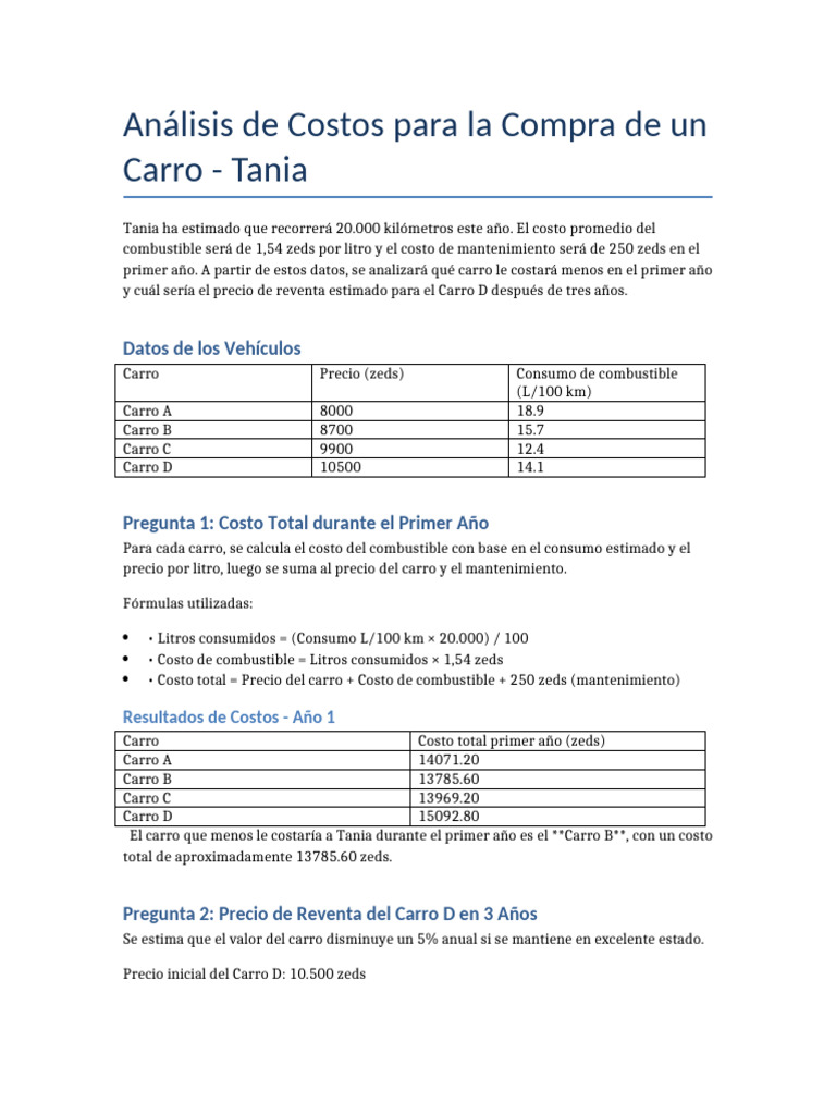 Analisis Compra Carro Tania | PDF