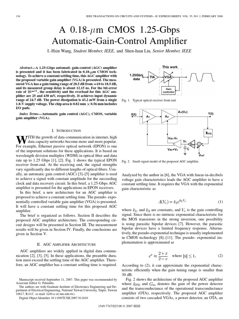 1.25-Gbps AGC Amplifier Design | PDF | Amplifier | Mosfet
