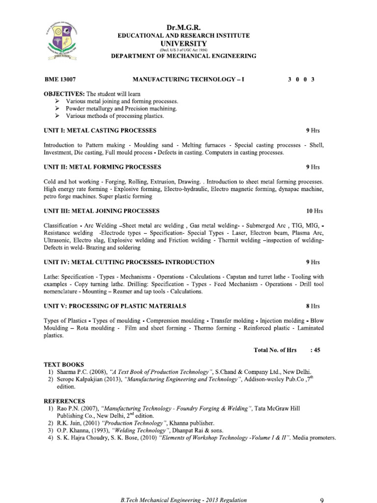Manufacturing Technology 1 | PDF