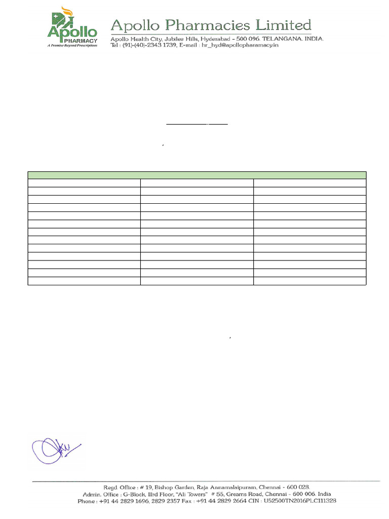 Apollo Appointment Letter 72 APL43895 | PDF