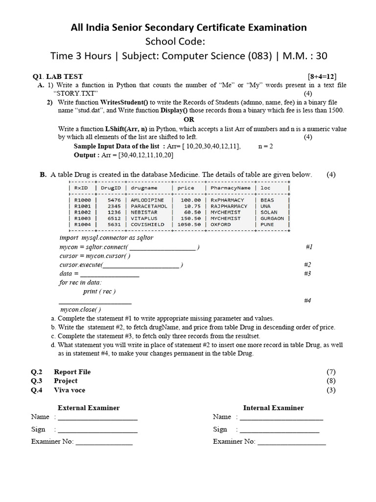 AISSCE Computer Science PRACTICALS QP 2.B | PDF | Computer Science | Software Engineering