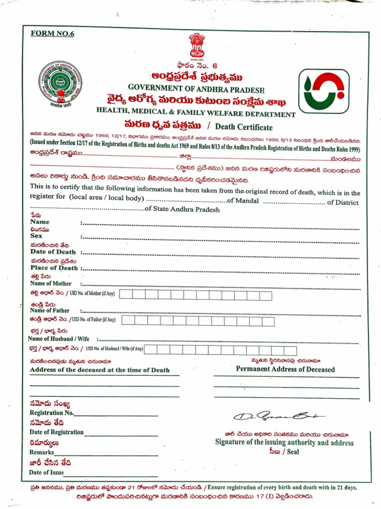 Death Certificate Manual Form Sindhu | PDF