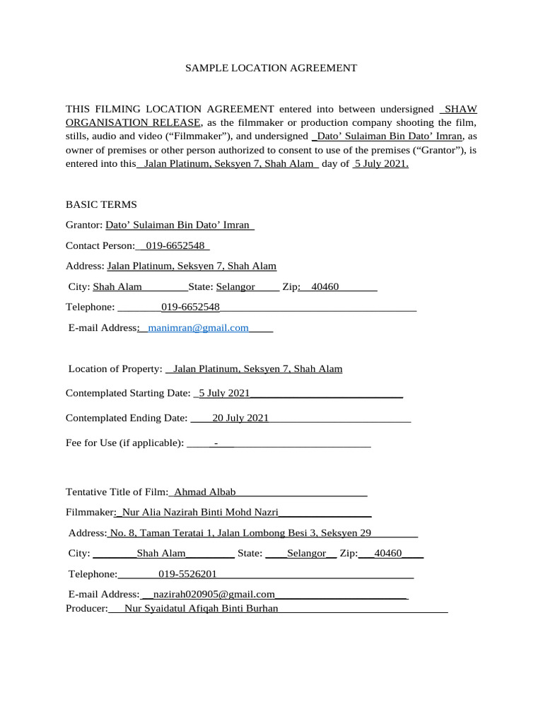 5 Main Location Agreement | PDF | Indemnity | Mediation