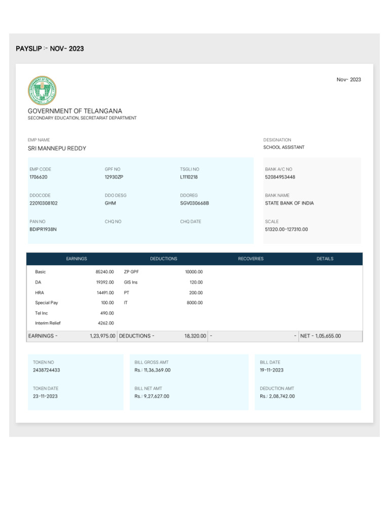 Telangana November 2023 Payslip | PDF