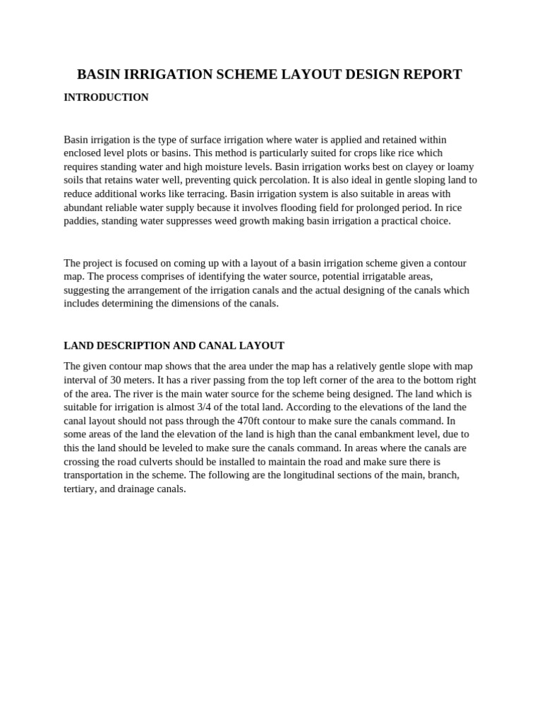 Basin Irrigation Design Layout Report | PDF | Irrigation | Contour Line