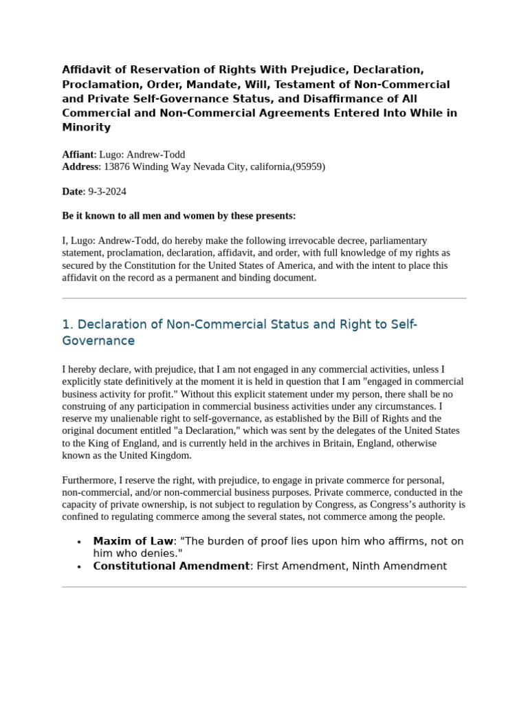 Affidavit Reservation of Rights | PDF | Tenth Amendment To The United ...