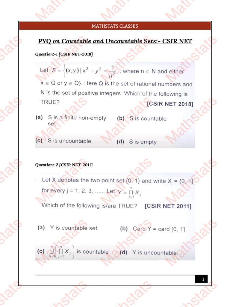 Csir Countable Uncountable Sets-1 | PDF | Infinity | Mathematical Concepts