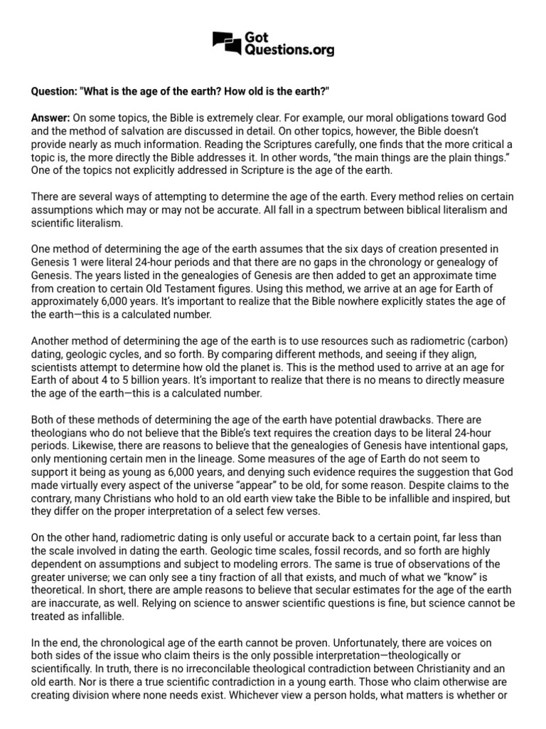 What Is The Age of The Earth - How Old Is The Earth - Printer Friendly ...