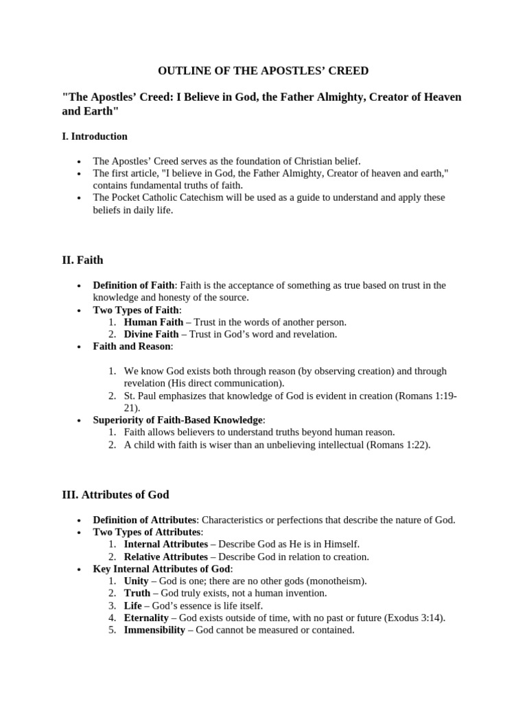 Outline of The Apostles Creed 1st Article | PDF | Original Sin | God ...