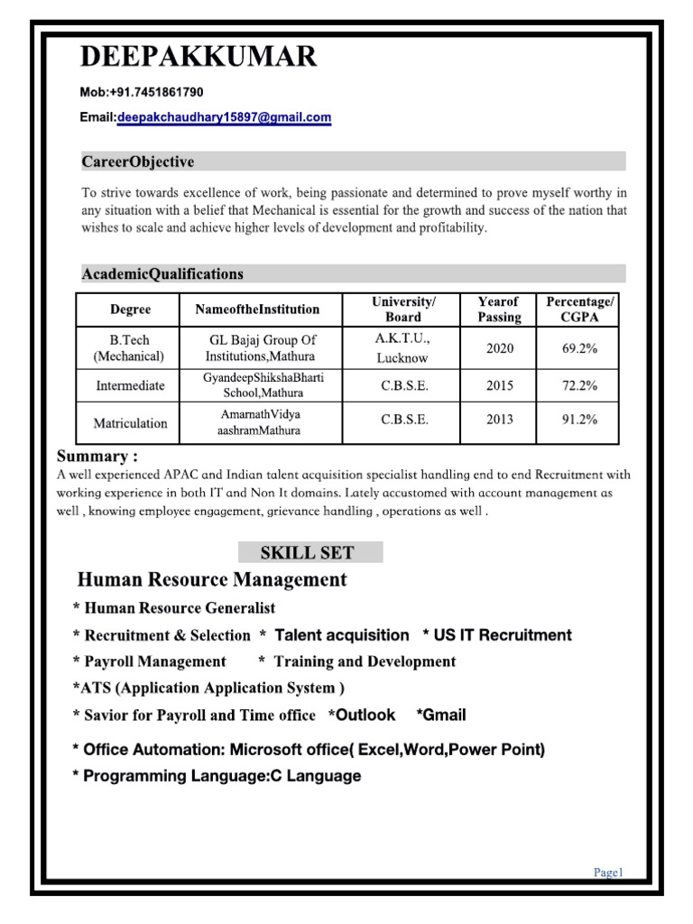 Deepak HR Resume Updated | PDF
