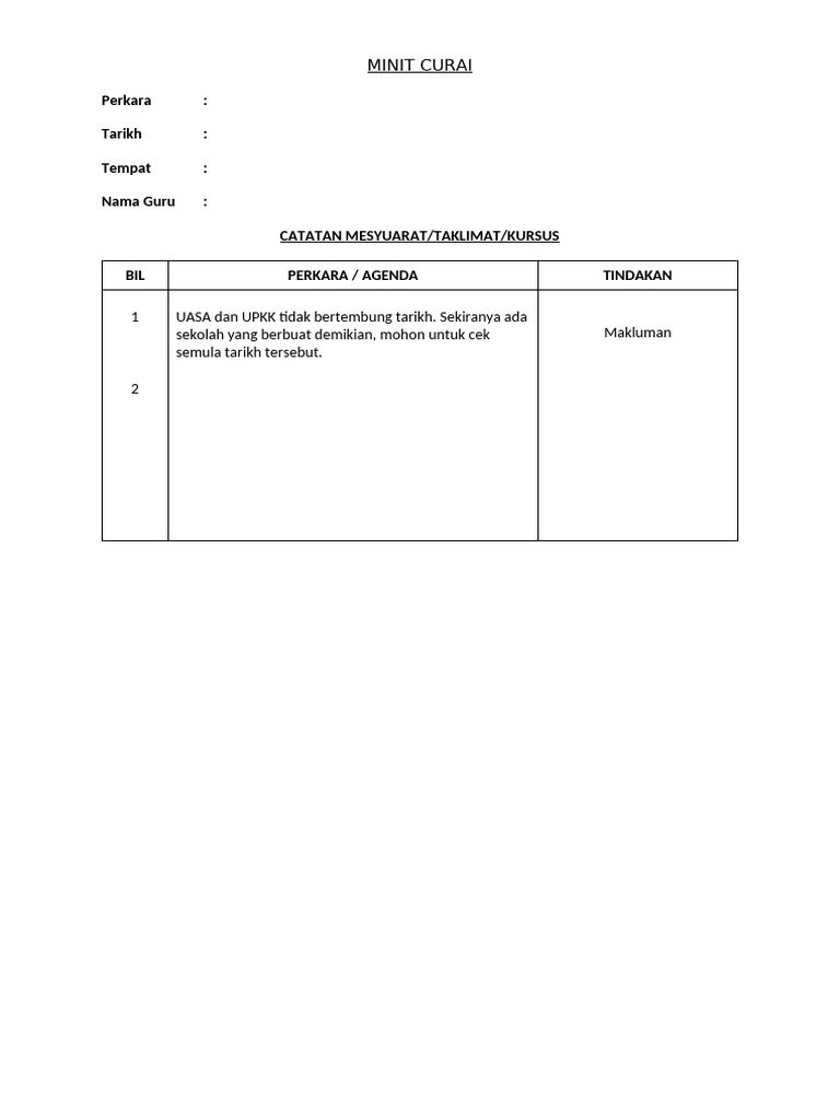 Contoh Minit Curai | PDF