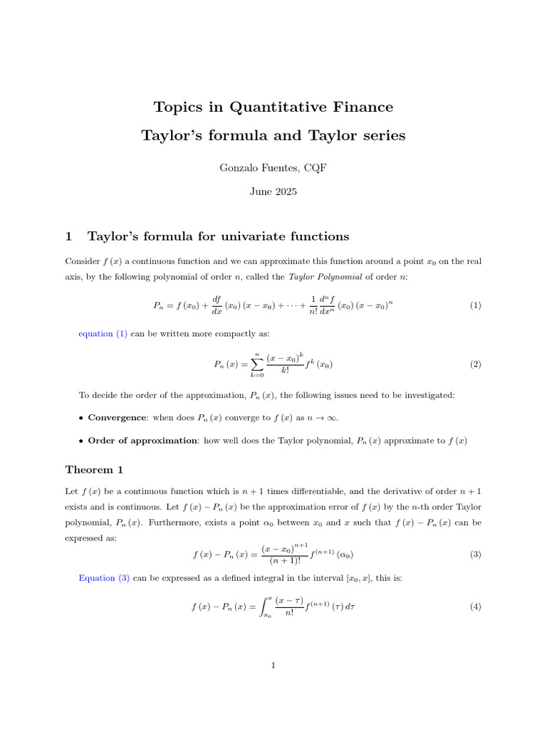 Topics in Quantitative Finance - Taylor's Formula | PDF | Greeks ...