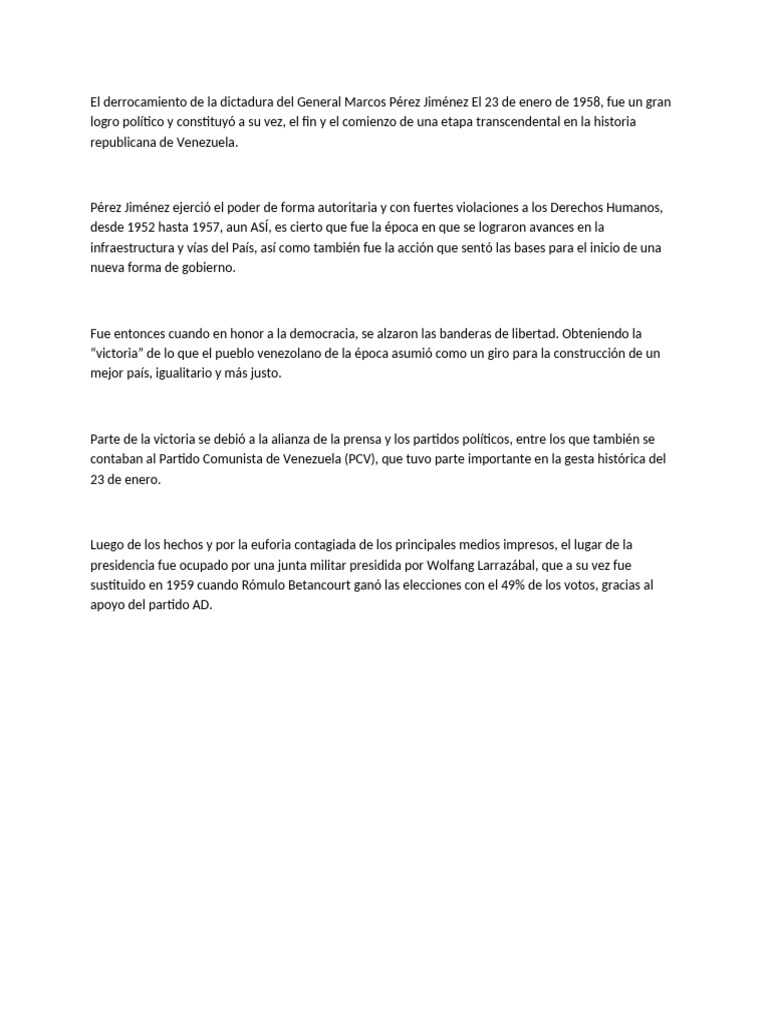 Derrocamiento de Pérez Jiménez en 1958 | PDF