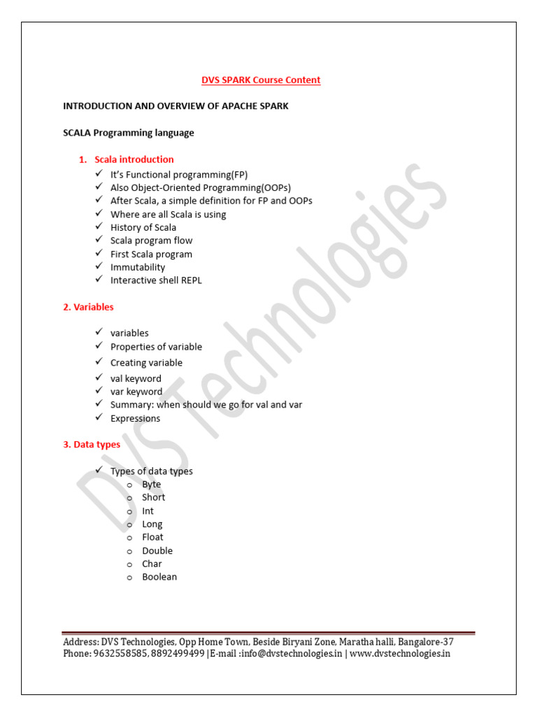 DVS Spark Programming Course Overview | PDF | Apache Spark | Scala ...