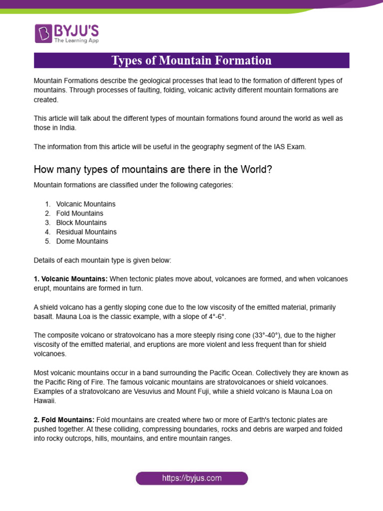 Types of Mountain Formation | PDF | Mountains | Volcano