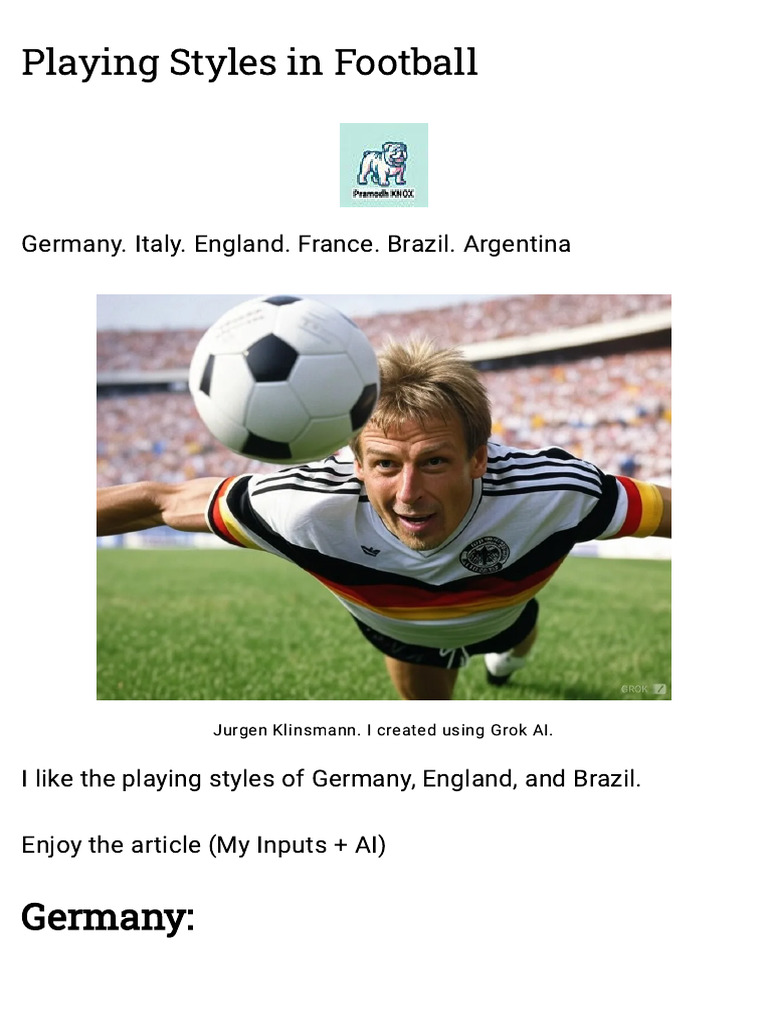 Playing Styles in Football. Germany. Italy. England. France - B | PDF ...