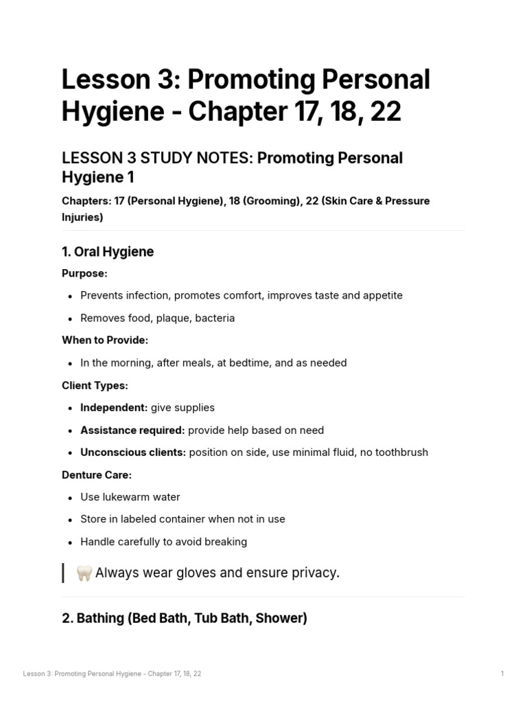 Lesson 3 Promoting Personal Hygiene - Chapter 17 18 22 | PDF | Hygiene ...