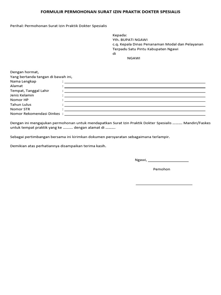 Formulir SIP Dokter Spesialis | PDF