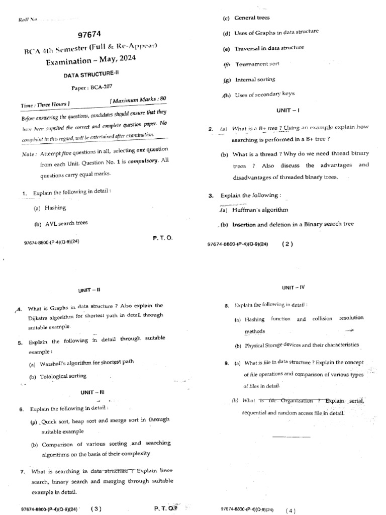 Bca 4 Sem Data Structures 2 97674 May 2024 1 | PDF
