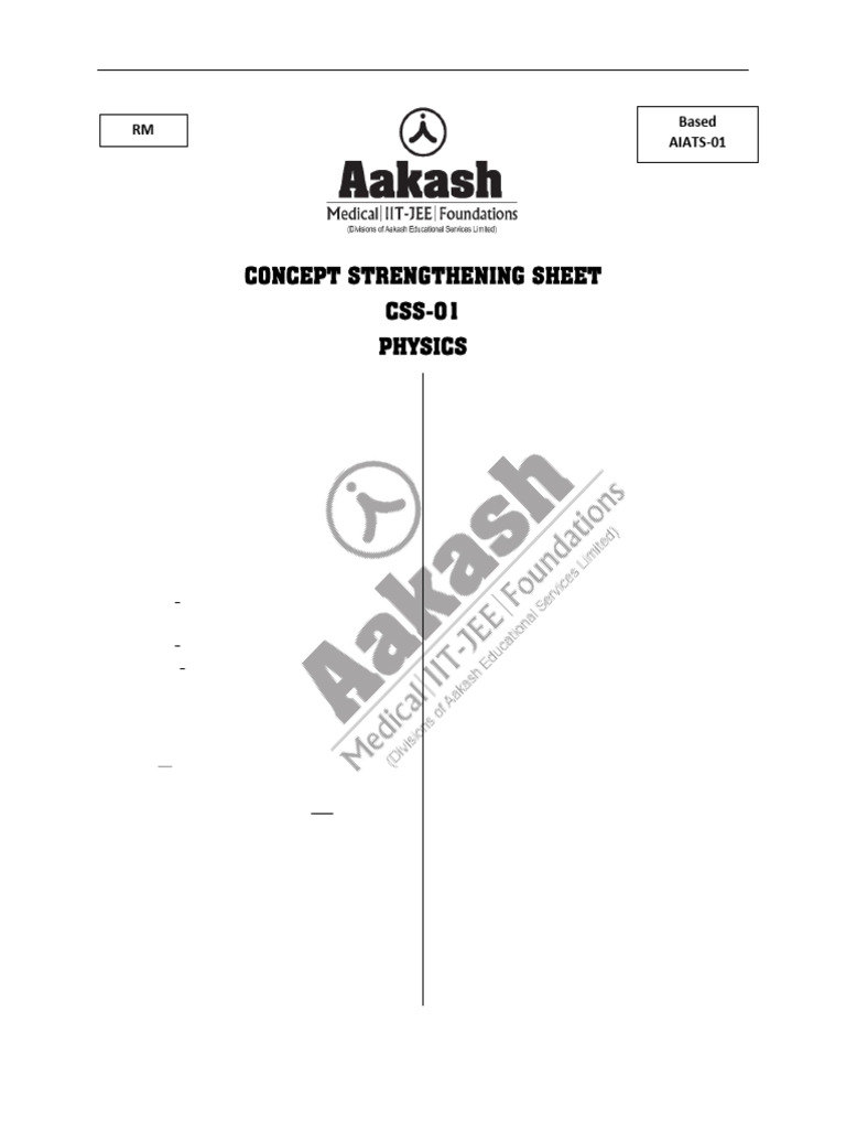 Css-01 Based On Aiats-01 RM Neet-2021 Physics | PDF | Acceleration | Force