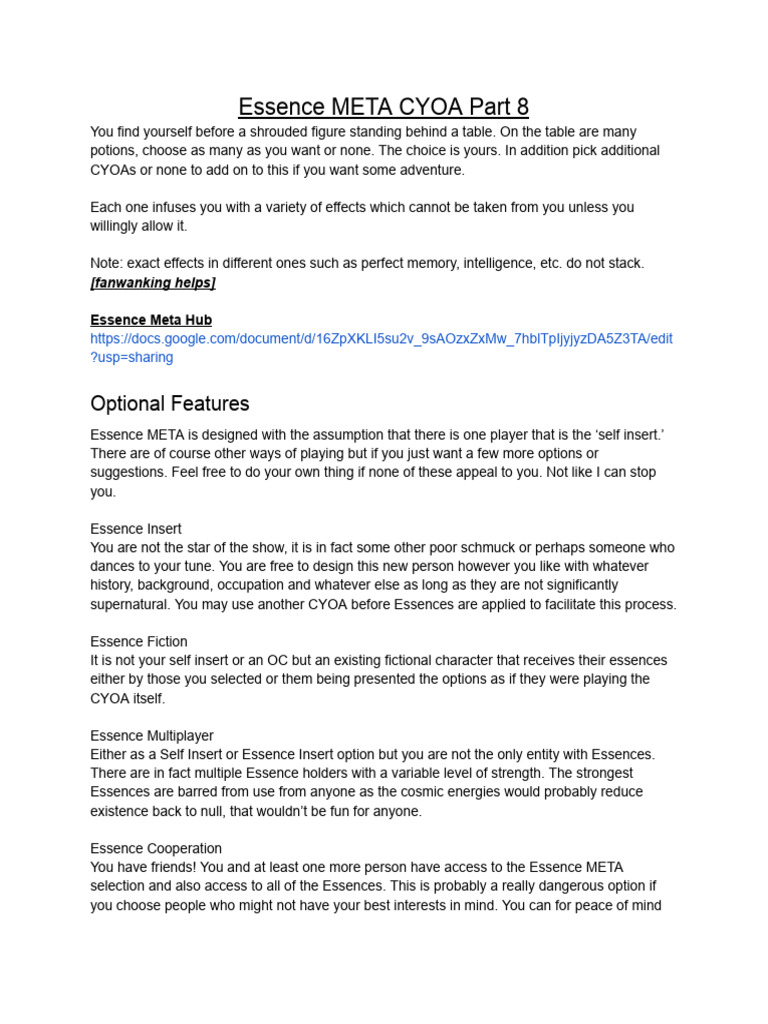 Essence Meta Cyoa Part 8 | PDF