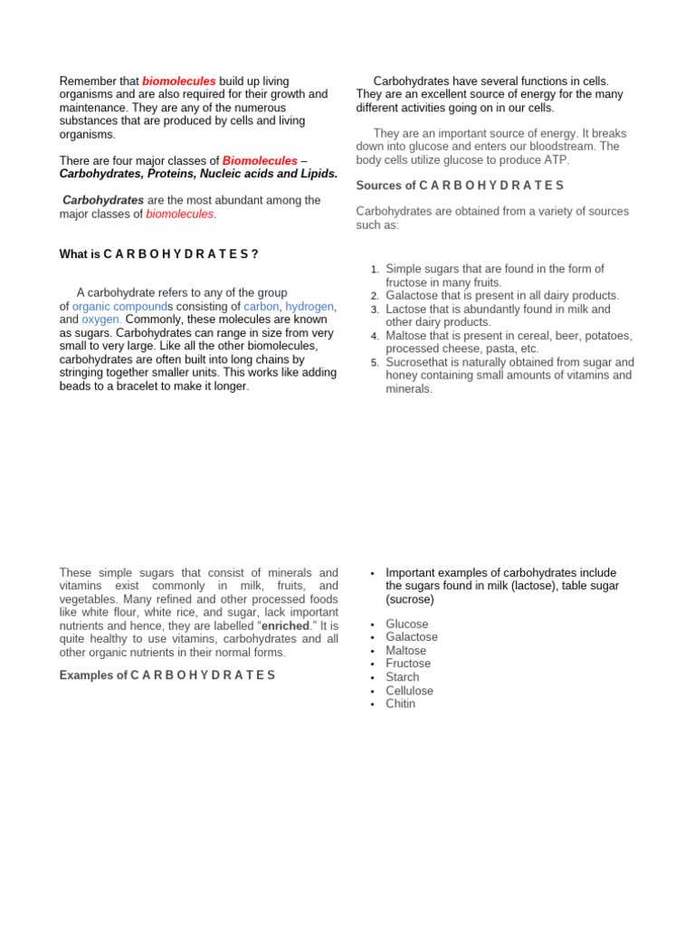 Carbohydrates, Biomolecules | PDF | Carbohydrates | Biomolecules