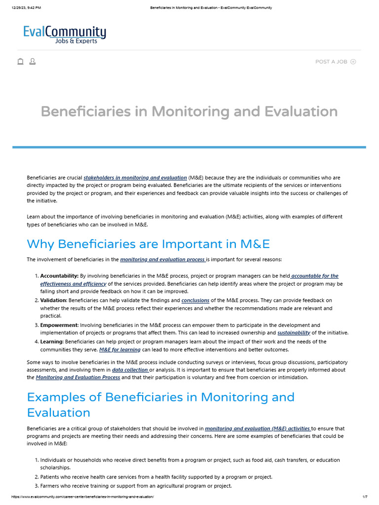 Beneficiaries in Monitoring and Evaluation - EvalCommunity EvalCommunity | PDF | Résumé | Evaluation