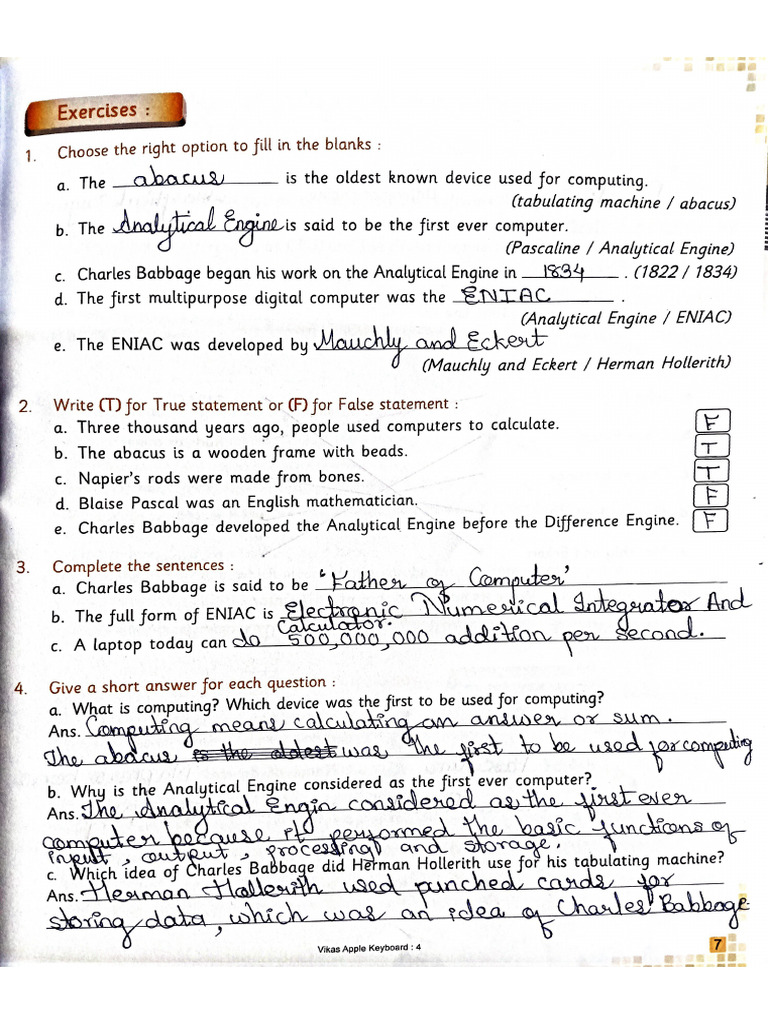 STD 4th Computer Chapter No 1 - History of Computing | PDF