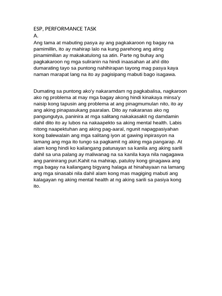 Esp, Performance Task A | PDF