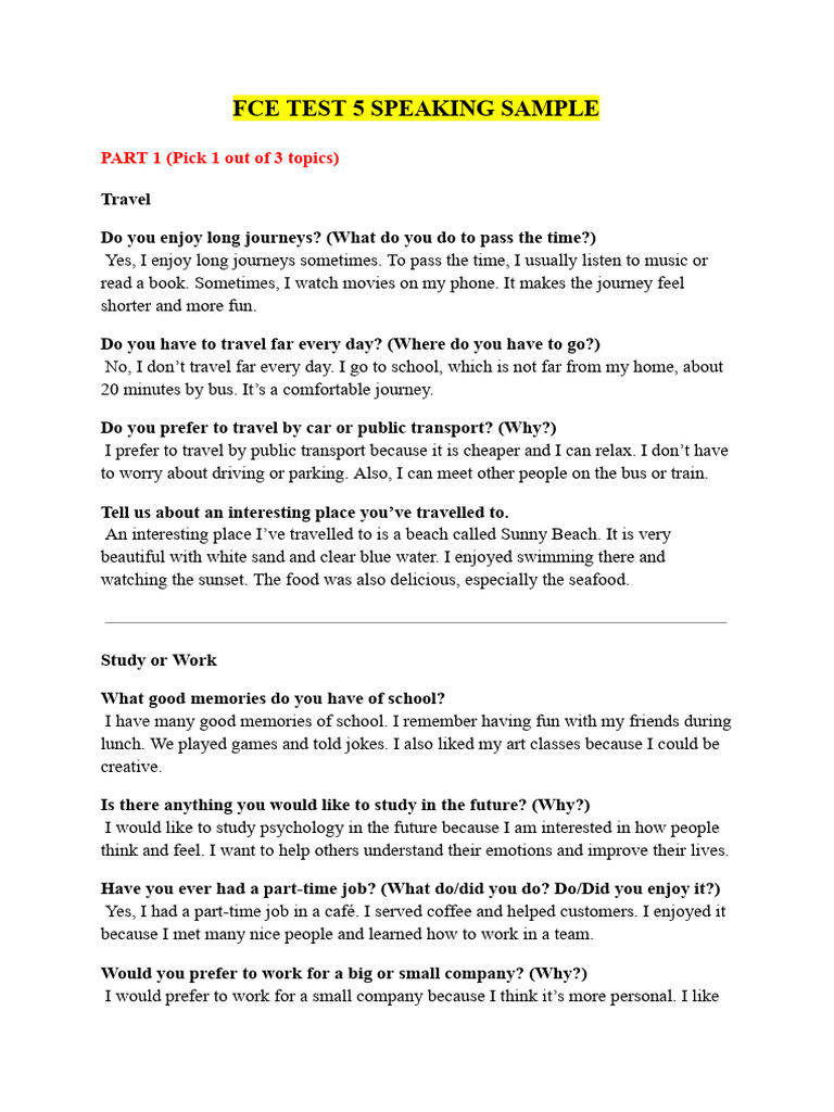FCE Speaking Test Sample Responses | PDF | Social Media | Popular ...