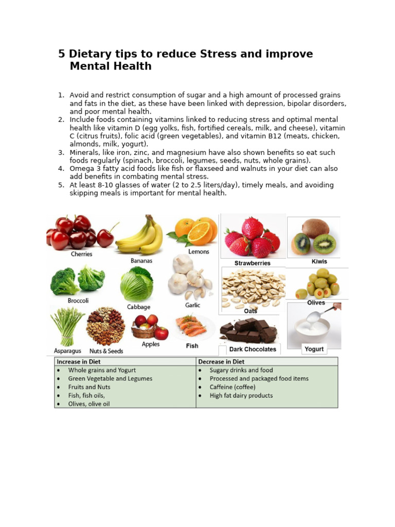 5 Dietary Tips To Reduce Stress and Improve Mental Health | PDF