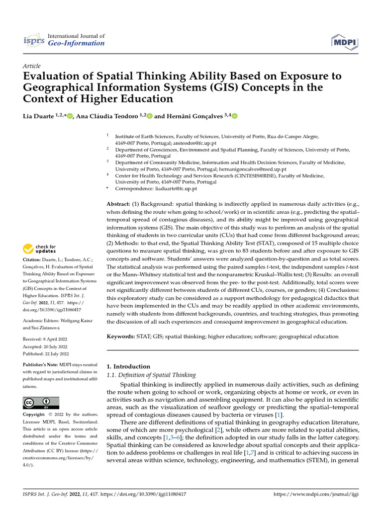 Evaluation of Spatial Thinking Ability Based On Exposure To ...