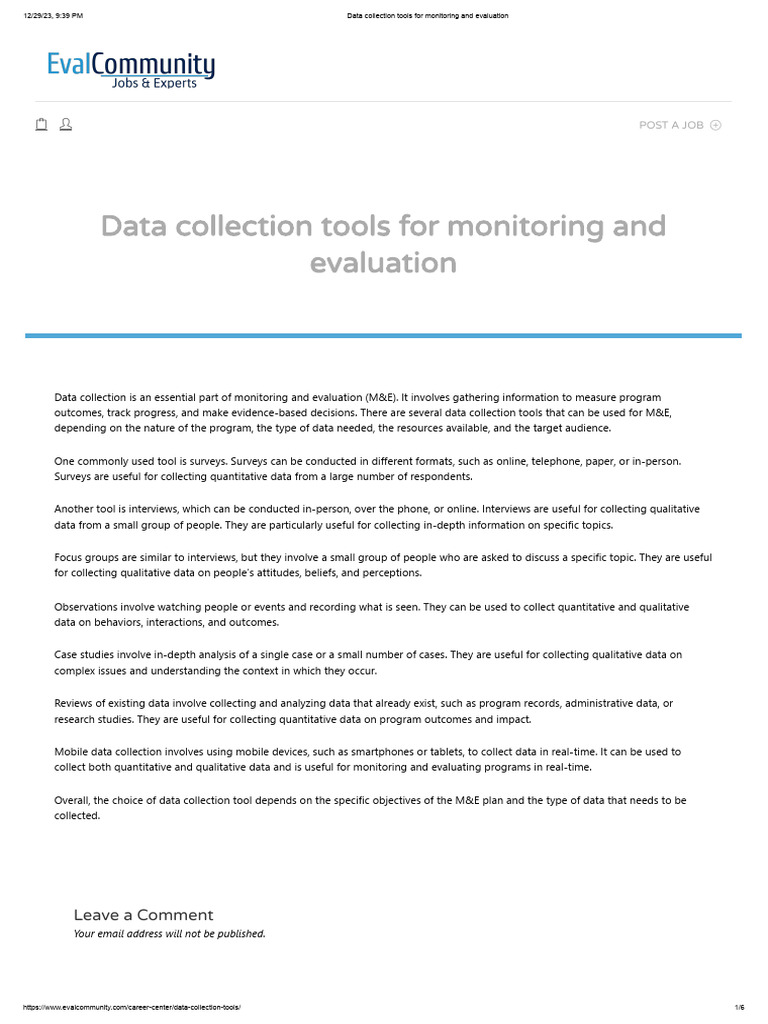 Data Collection Tools For Monitoring and Evaluation | PDF | Qualitative ...