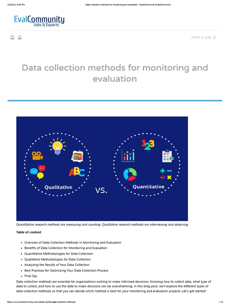 Data Collection Methods For Monitoring and Evaluation - EvalCommunity EvalCommunity | PDF ...