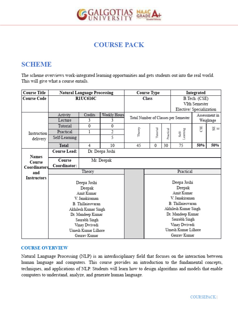 Course Pack NLP VI Sem | PDF | Parsing | Engineering