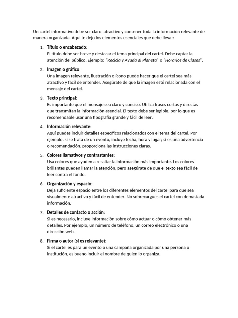 Un Cartel Informativo Debe Ser Claro | PDF