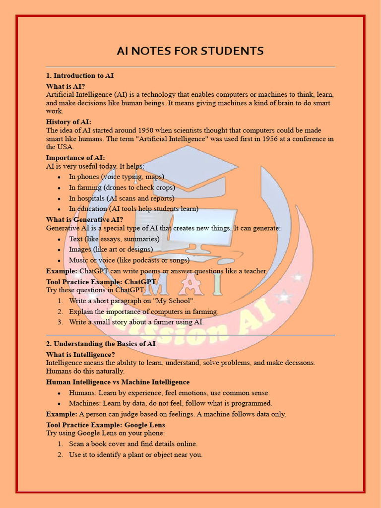 AI Notes for Students: A Comprehensive Guide | PDF | Artificial ...
