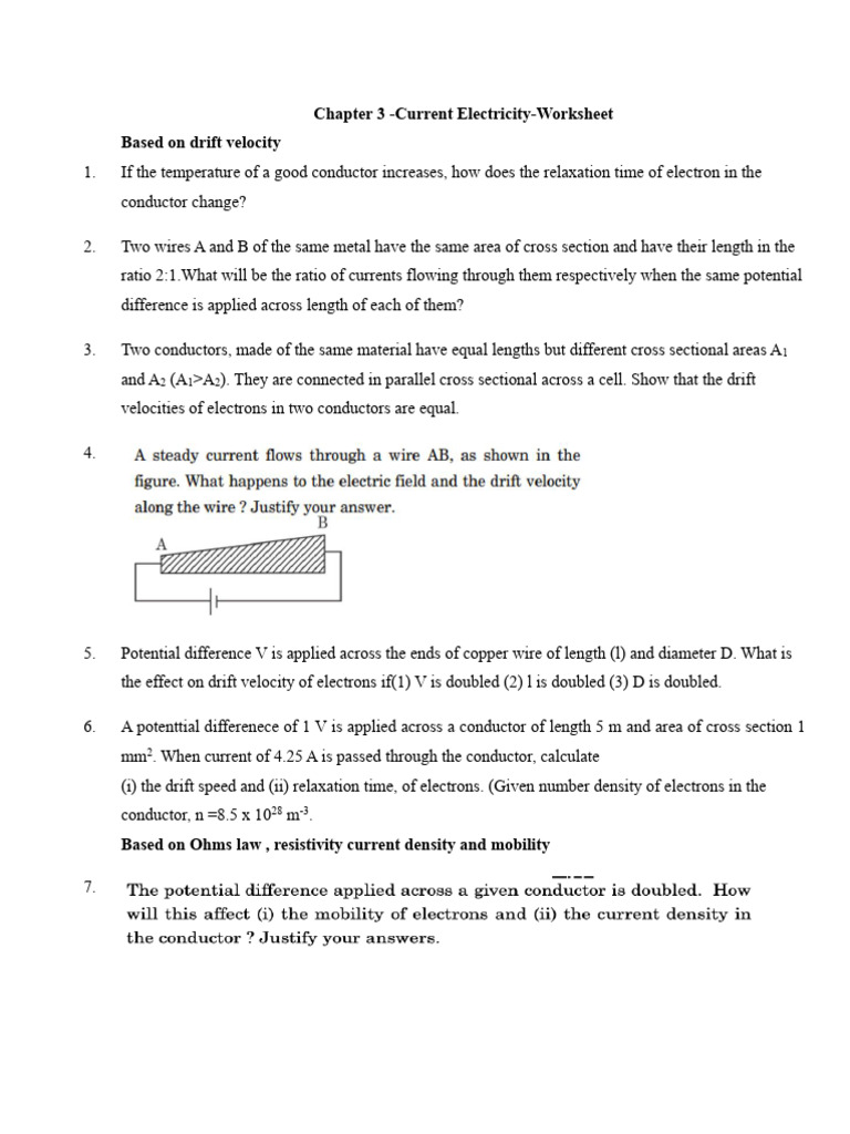 Current Electricity Worksheet | PDF | Voltage | Series And Parallel ...