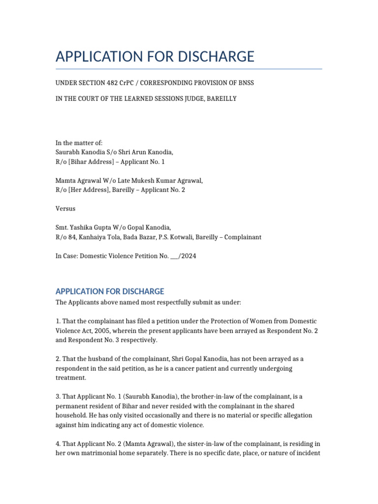 Discharge Application Saurabh Mamta DV FINAL | PDF | Justice | Crime ...